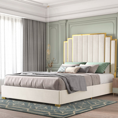 Everly Quinn Valmar Morden Tufted Upholstered Golden Platform Bed Reviews Wayfair